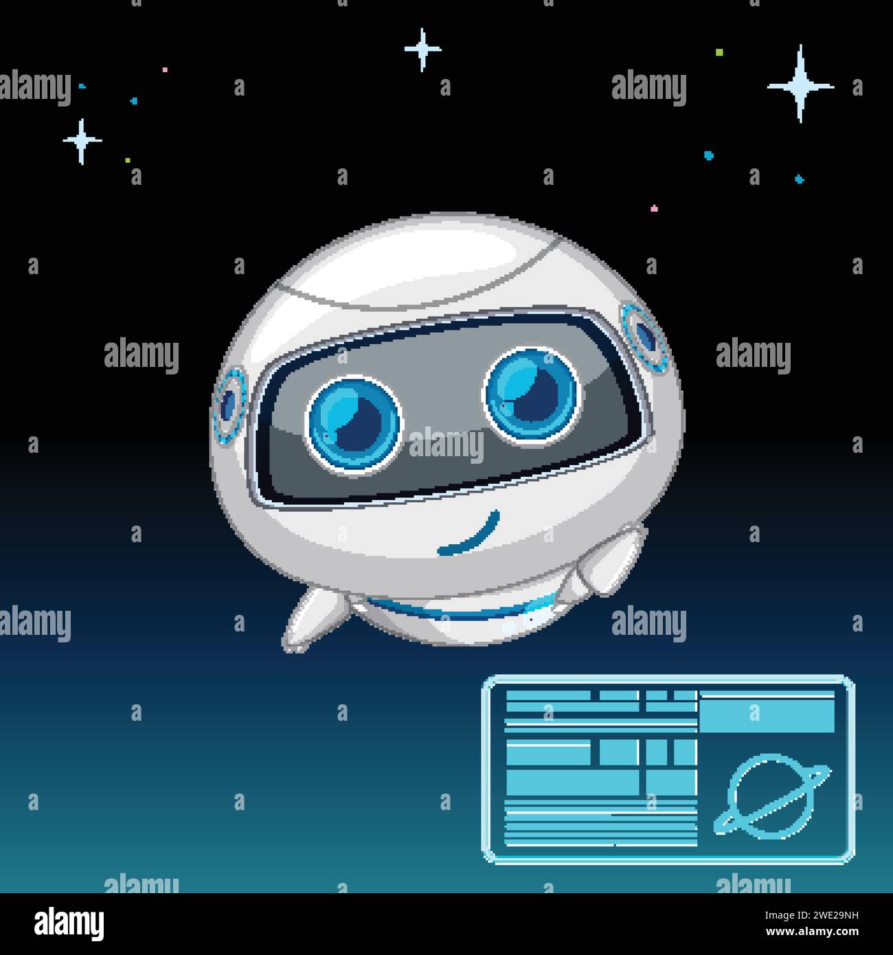 Cute robotic character floating among stars Stock Vector Image & Art ...