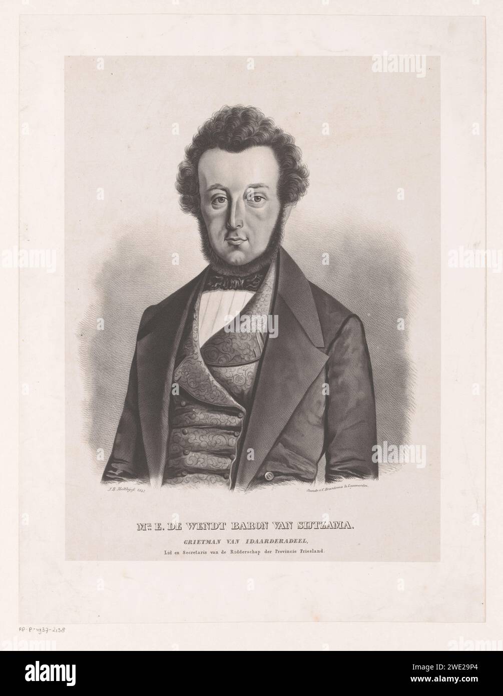 Portrait of Eiso de Wendt van Sytzama, Jan Rijk Matthijssen, 1843 print ...