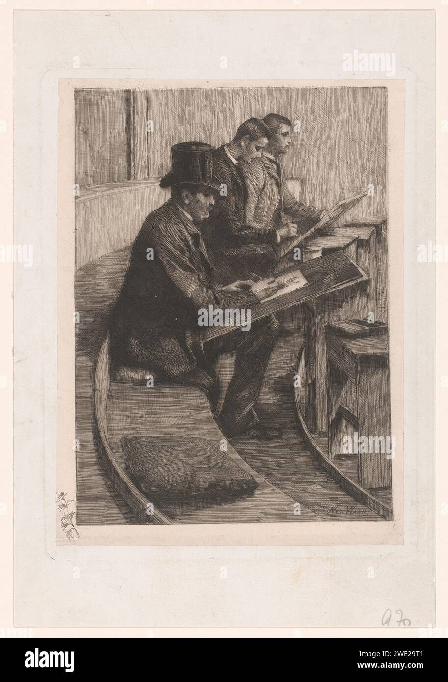 Drawing men, Nicolaas van der Waay, 1865 - 1936 print paper. etching ...