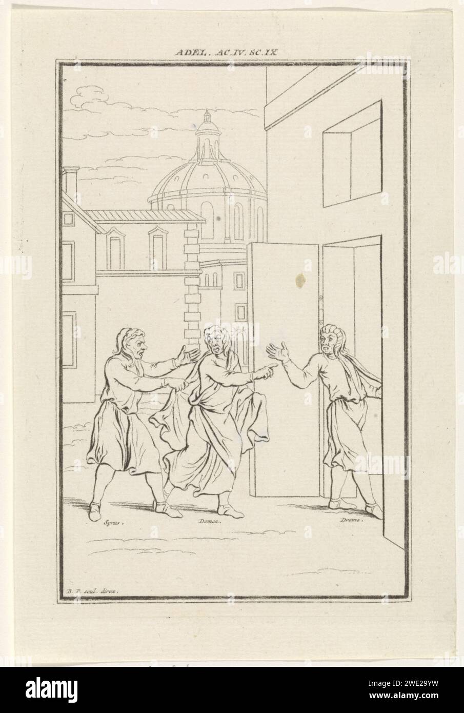 Scene shipped from Komedie Adelphoe van Terence, Bernard Picart ...