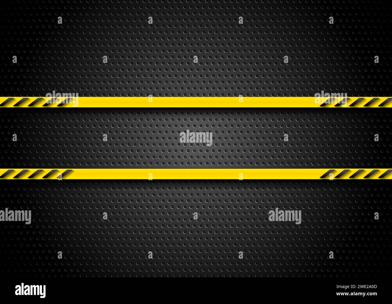 Bright orange danger tapes on perforated chrome texture abstract ...