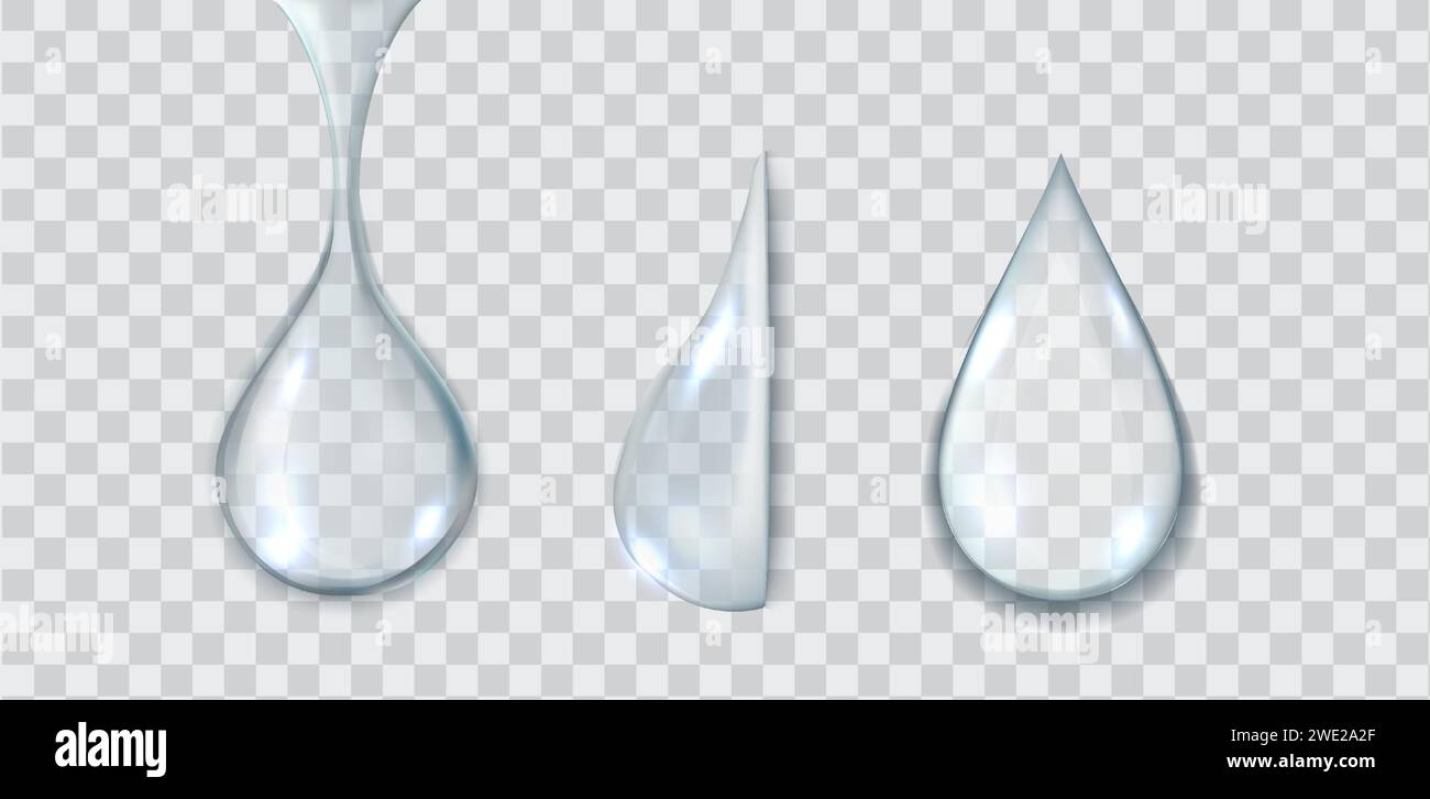 Clear liquid blobs group realistic vector illustration set. Irregular ...