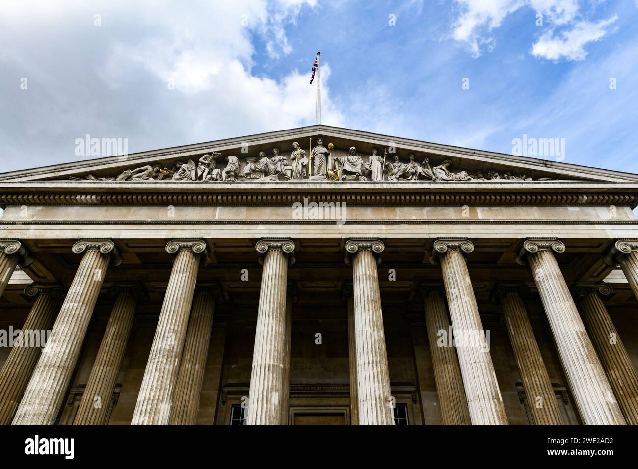 Main entrance of the British Museum, a public museum dedicated to human ...