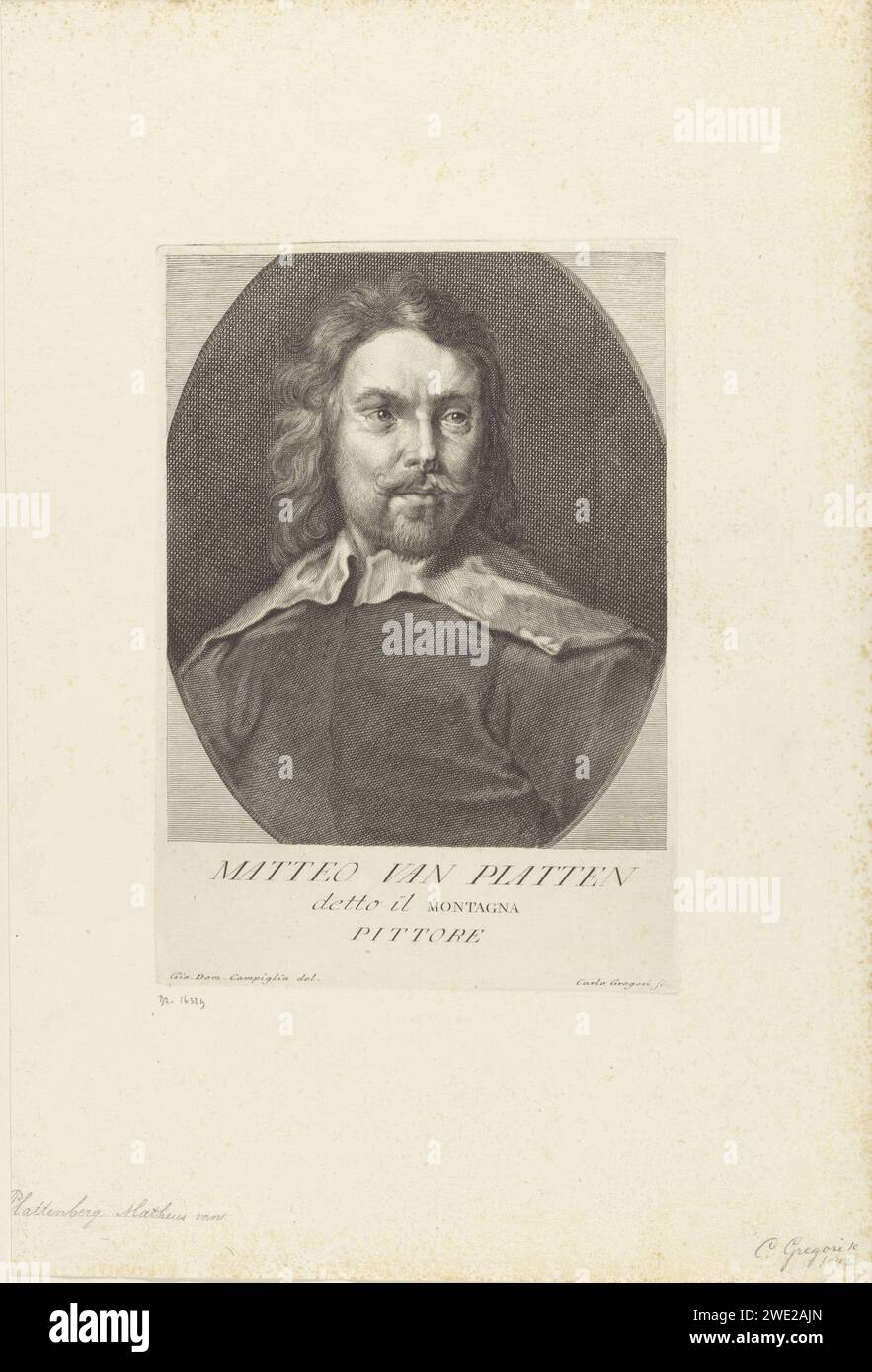 Portrait of artist Matthieu van Plattenberg, Carlo Gregori, After ...