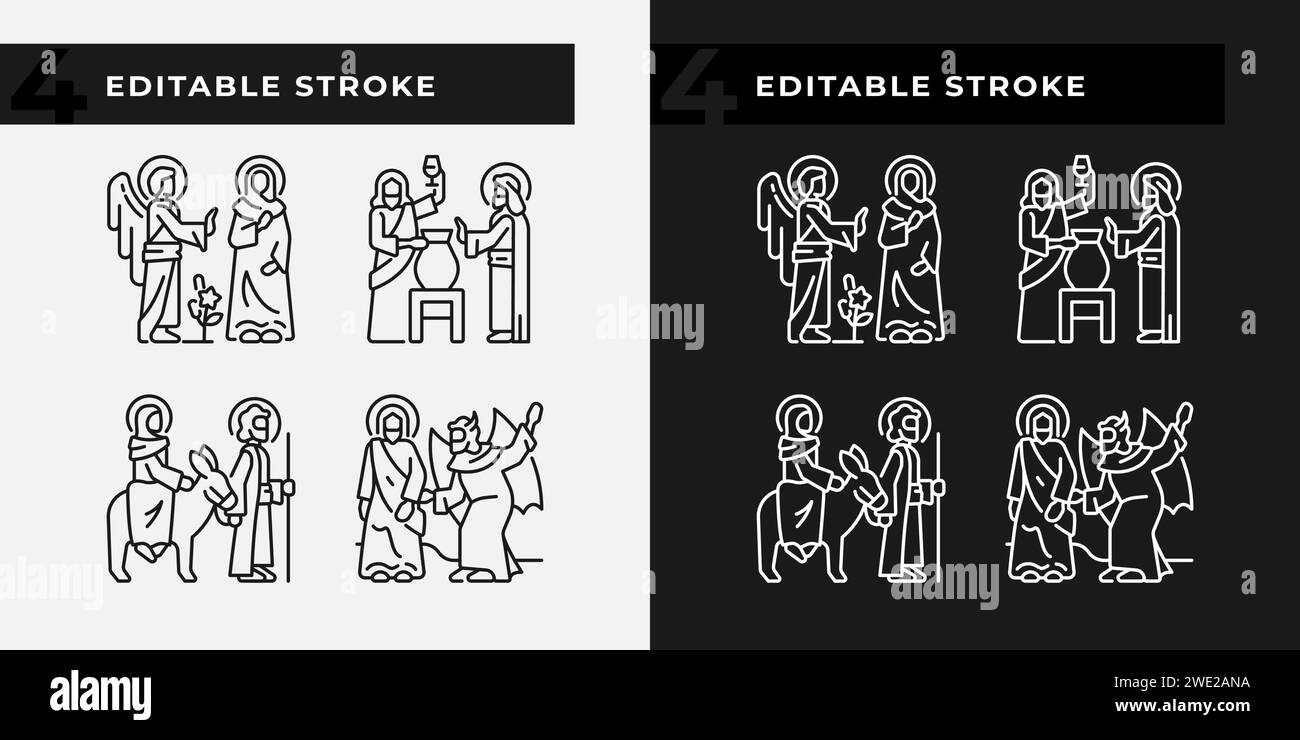 Holy figures linear icons set for dark, light mode Stock Vector Image ...