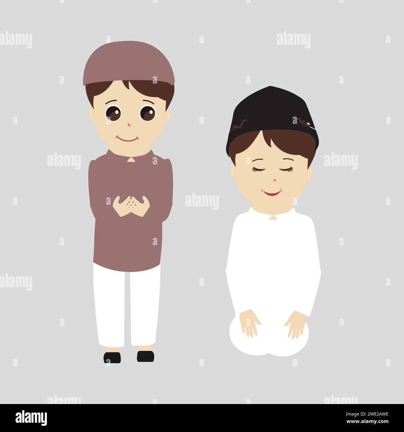 Happy muslim boy cartoon character vector. Muslim boy praying, Little ...