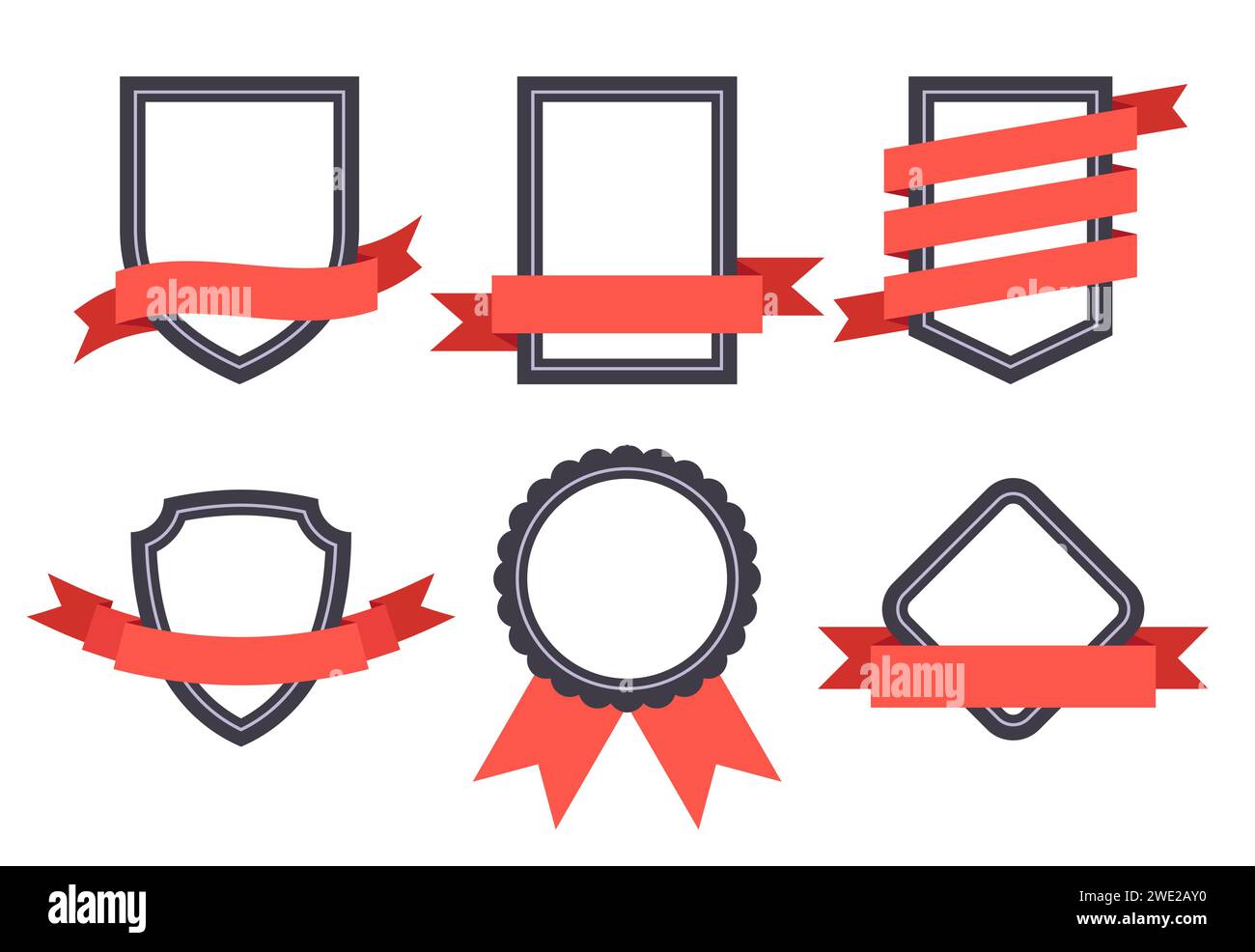 Flat ribbon banner badge, banners, badging frames with ribbons. Shapes ...