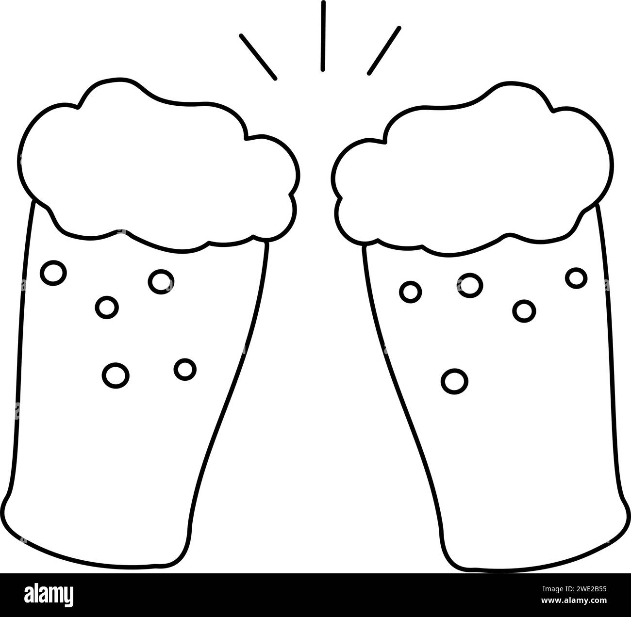 Image of toasting with beer, simple line drawing illustration, Vector ...