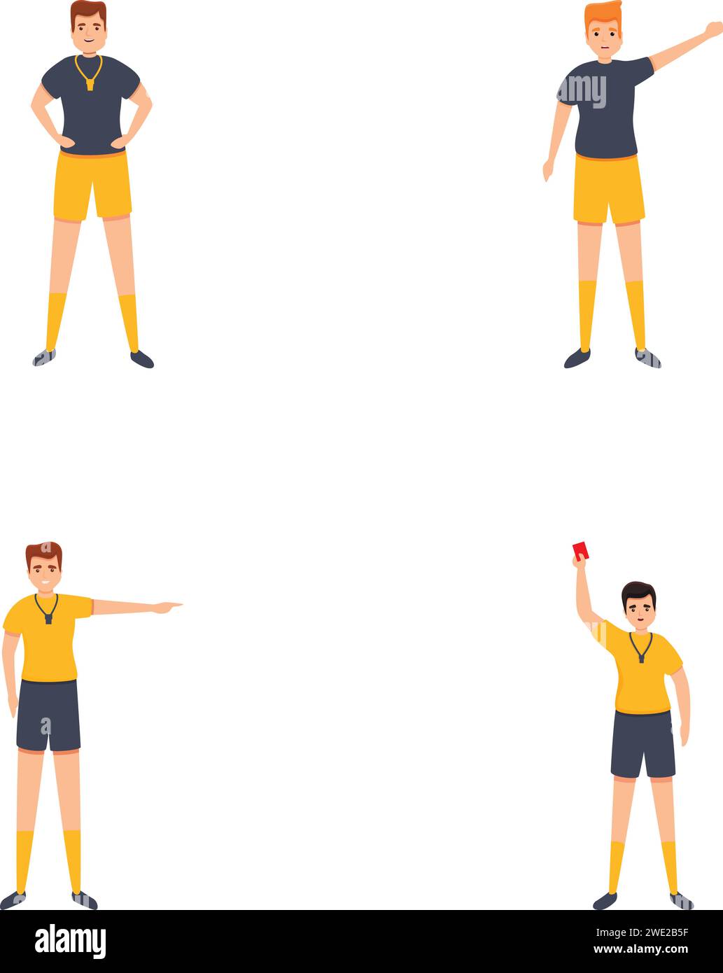 Soccer referee icons set cartoon vector. Football referee in action ...
