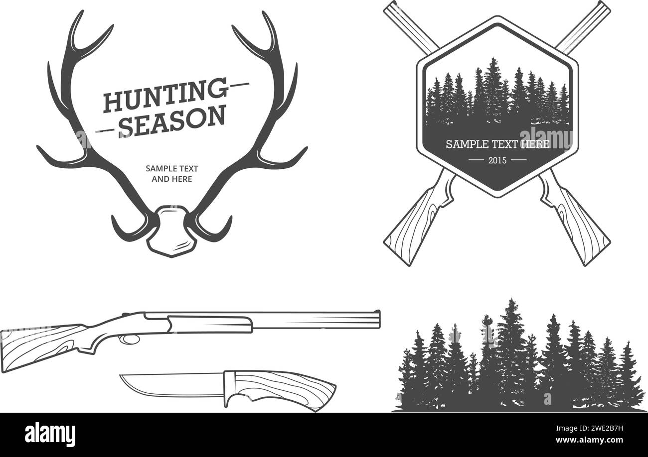 Set of hunt, hunting illustrations, wild nature, emblems Stock Vector ...
