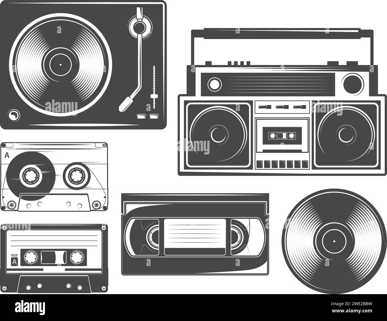 Set of vintage cassete, vinyl, recorders and players illustrations Stock Vector Image & Art - Alamy