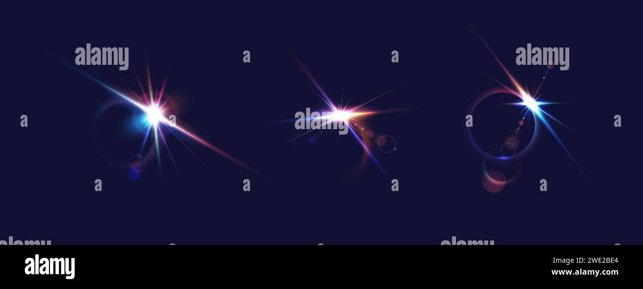 Color light flashes realistic vector illustration set. Glowing sparks ...