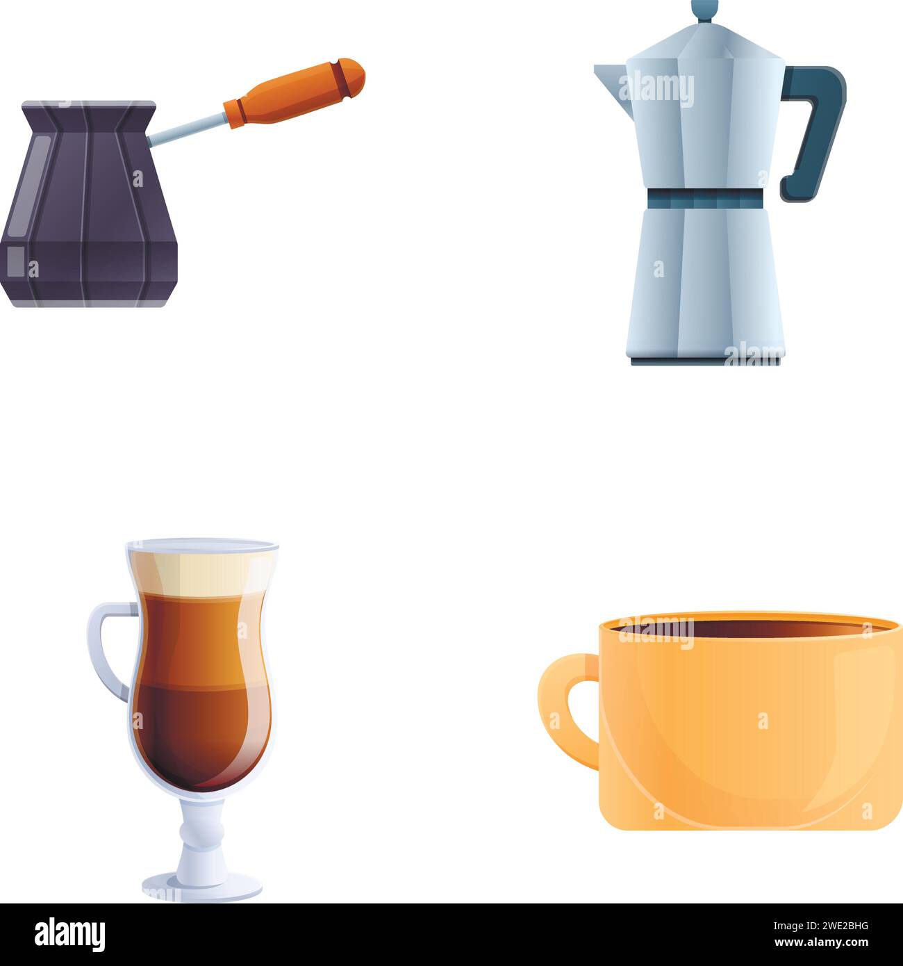 Coffee break icons set cartoon vector. Coffee brewing equipment ...