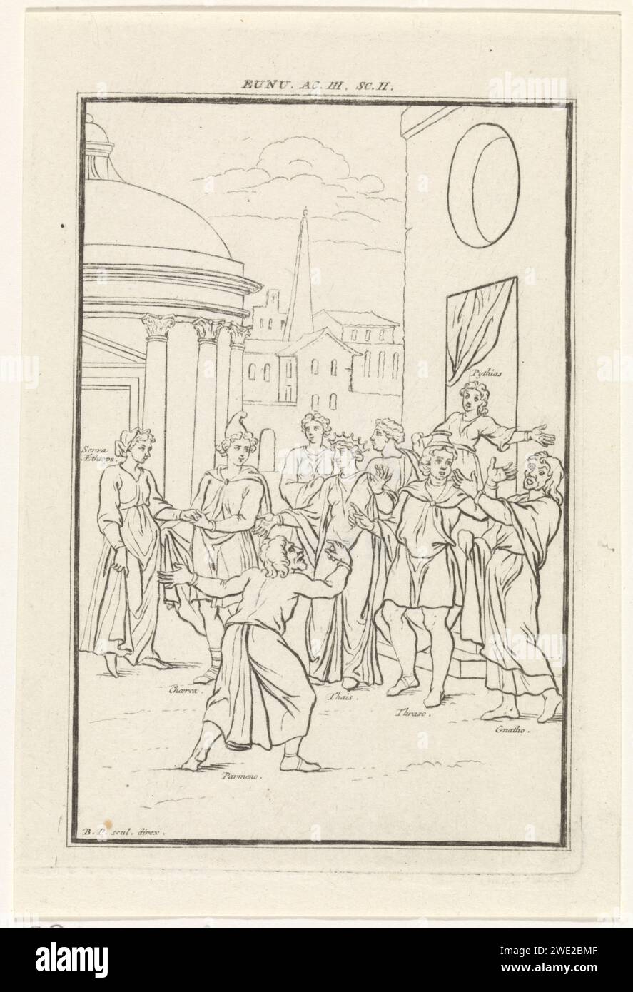 Scene shipped from Komedie Eunuchus van Terence, Bernard Picart ...