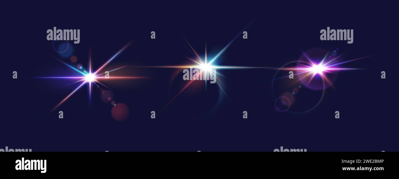 Color light flashes realistic vector illustration set. Glowing sparks ...