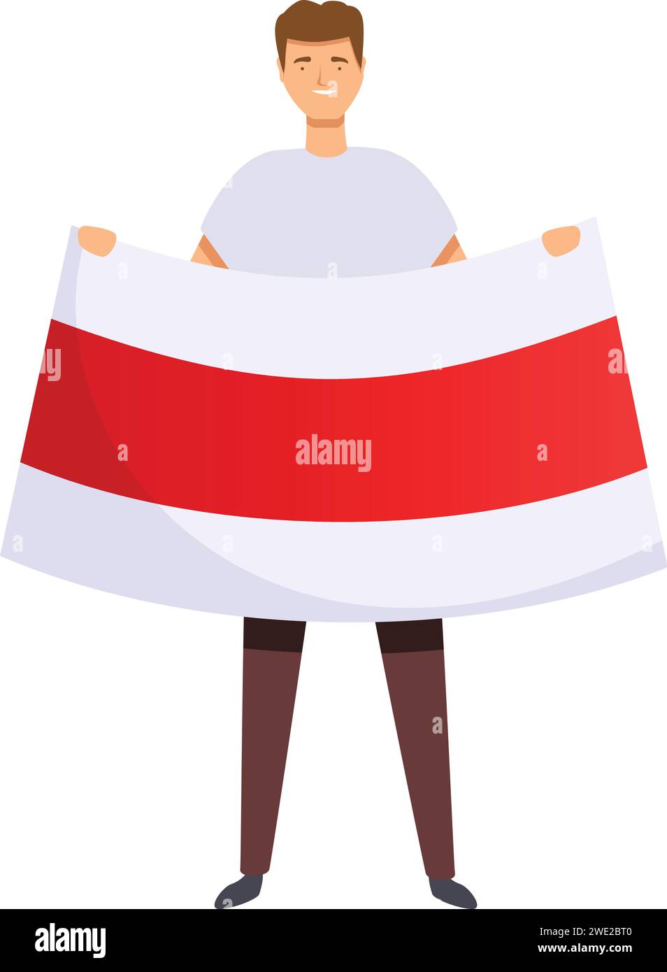 Boy take red white flag icon cartoon vector. Belarus country. Planet ...