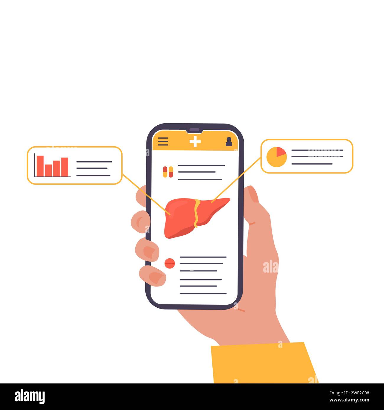 Concept of mobile app explaining Liver Human Organ. Online liver check ...