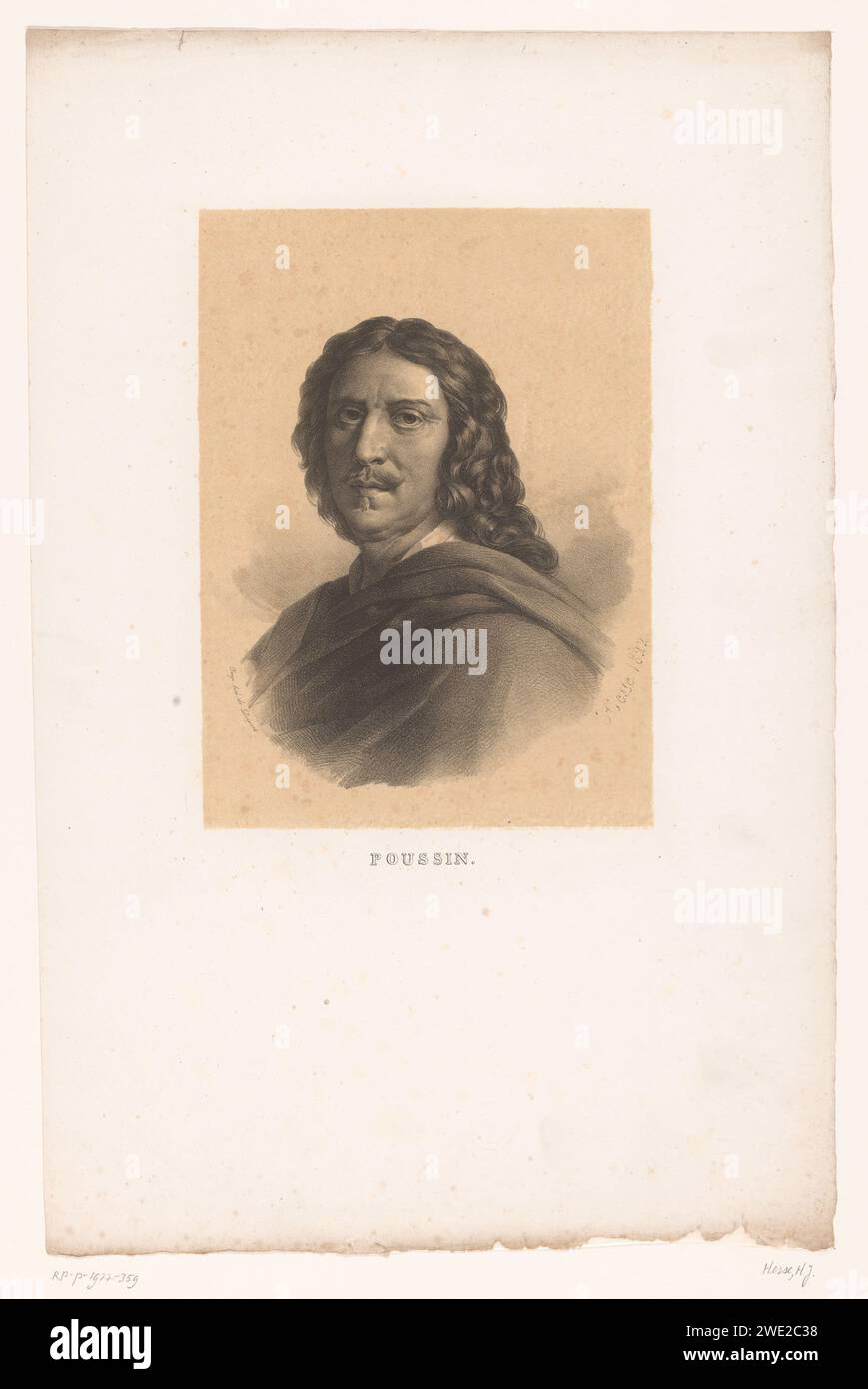 Portret van Nicolas Poussin, Henri Joseph Hesse, 1822 print Paris paper ...