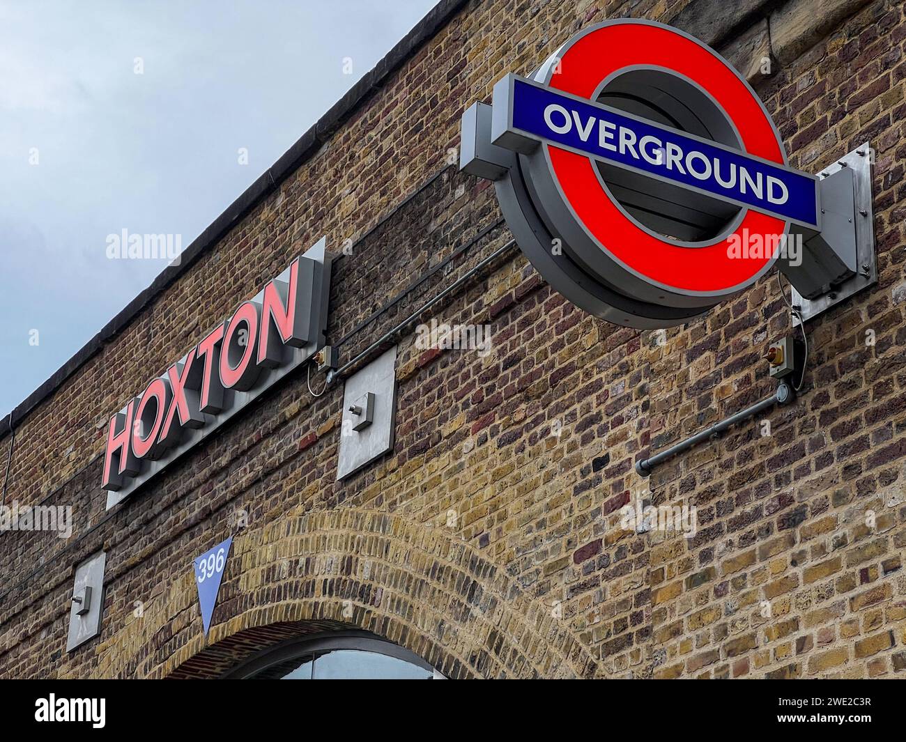 London, UK - Aug 30, 2022: Overground sign for London Transit at Hoxton ...