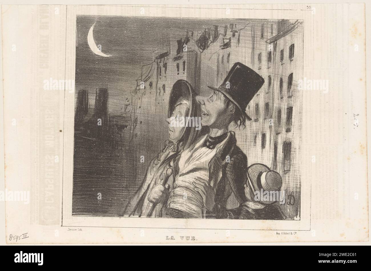 Family looks at the moon above Notre-Dame, Honoré Daumier, 1842 Paris ...