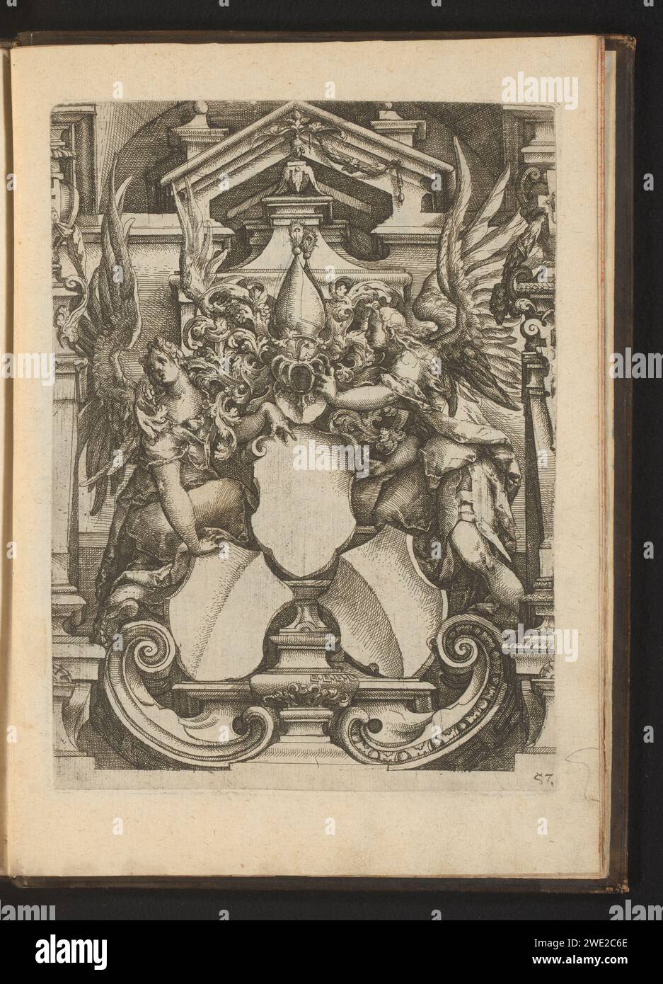 Three coats of arms between two angels, Wendel Dietterlin (I), 1593 ...