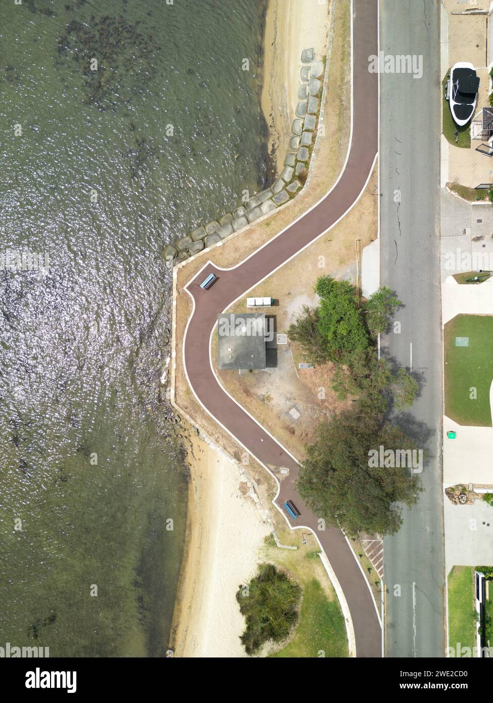 Drone shot of bike path next to road, Bicton, Perth, Western Australia ...