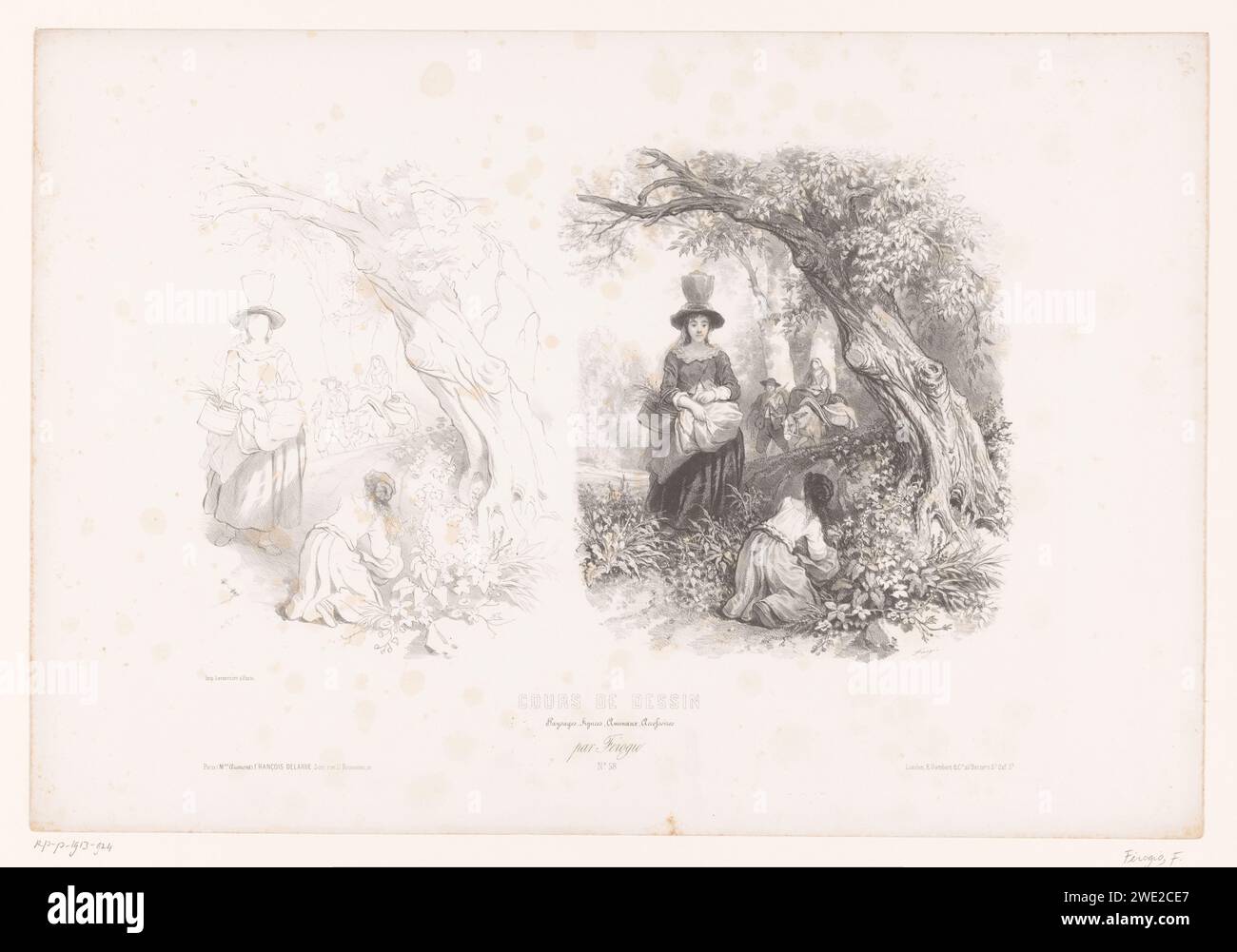 Two women gather plants in the forest, Fortuné Férogio, 1845 - 1846 ...