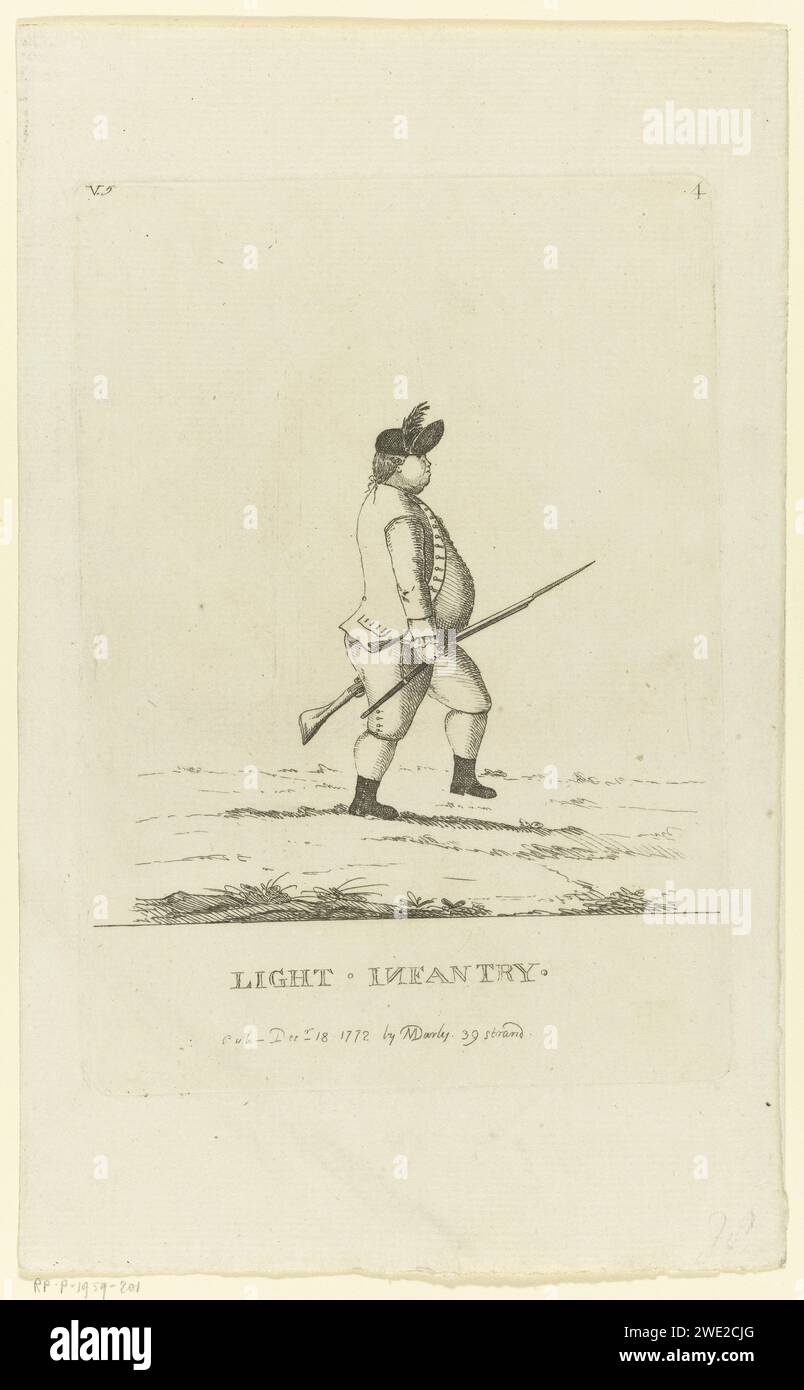 Light-Infantry, Matthew Darly, 1772 print Soldier, walking to the right ...