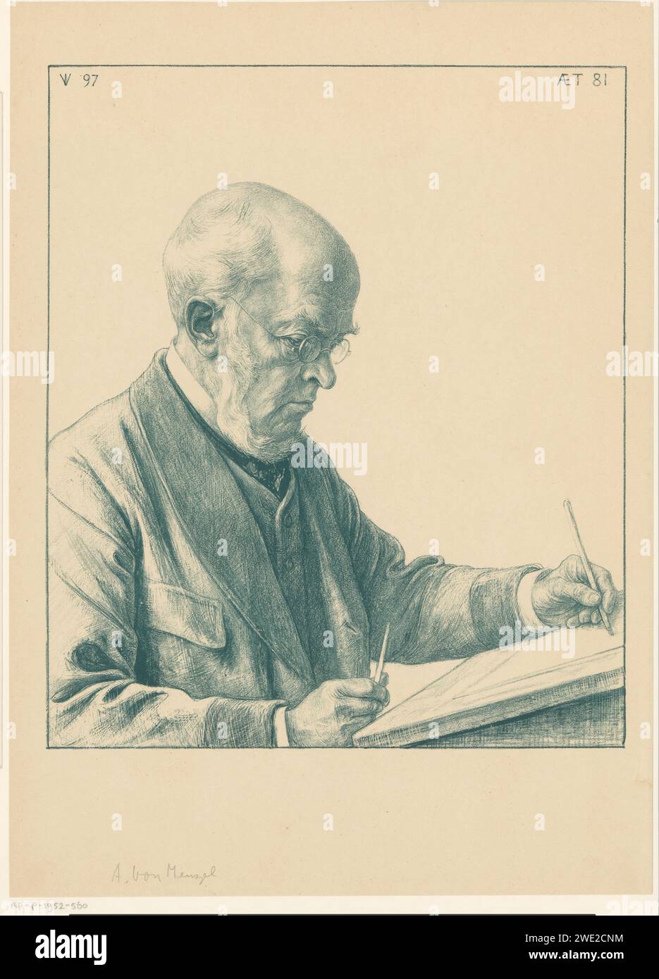 Portrait of Adolph Menzel, Jan Veth, 1897 print The portrayed person is ...