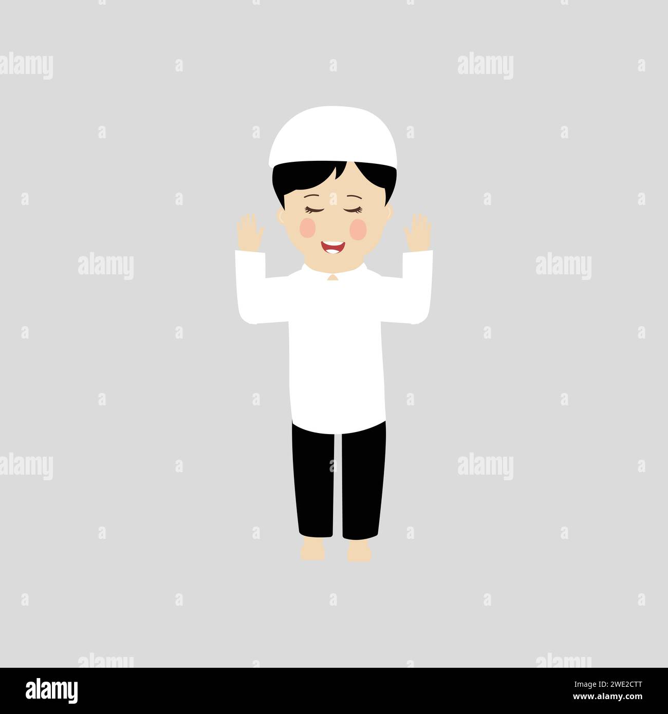 Happy muslim boy cartoon character vector. Muslim boy praying, Little ...