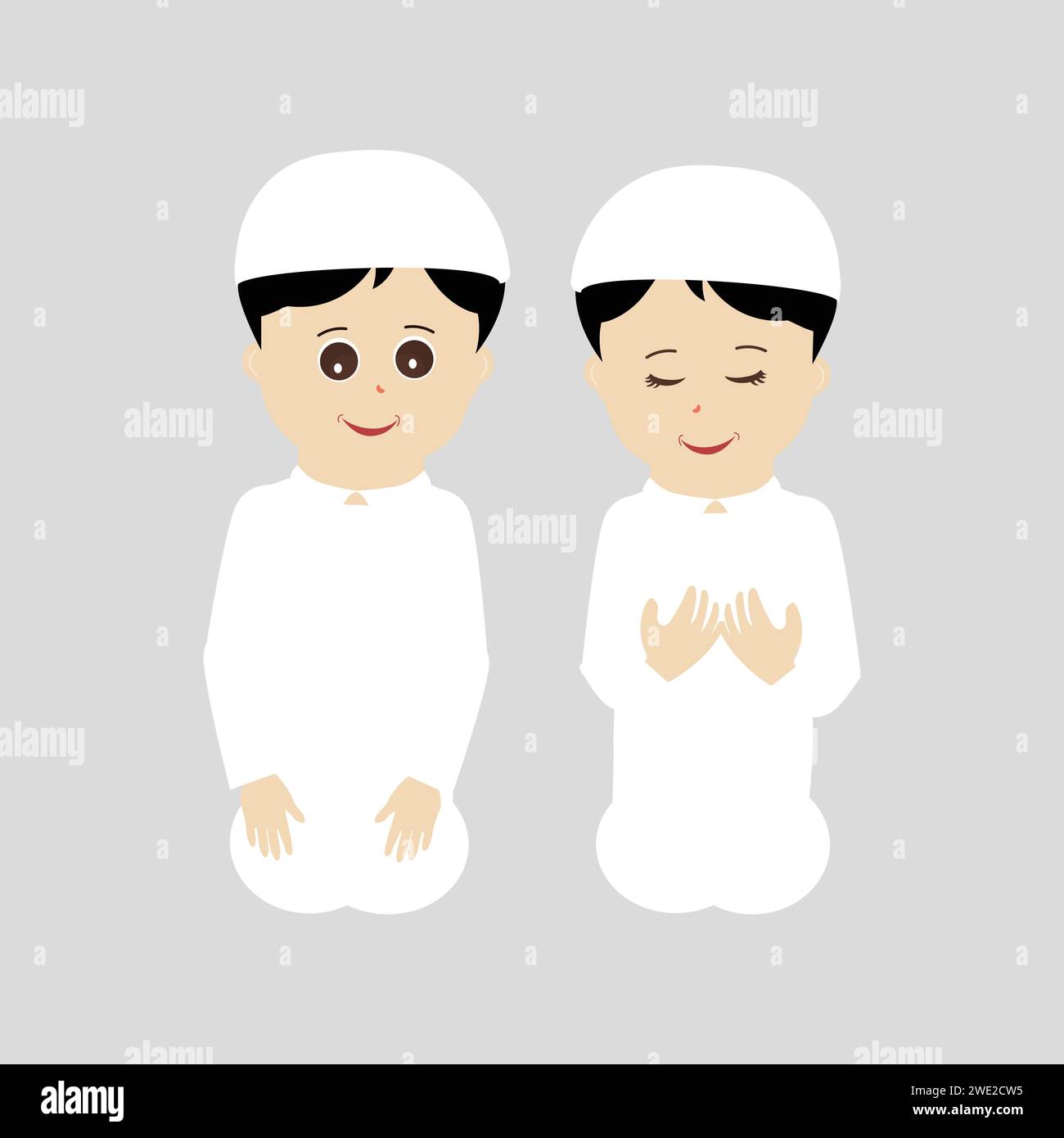 Happy muslim boy cartoon character vector. Muslim boy praying, Little ...
