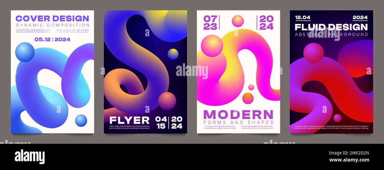 Gradient blend curve posters. Dynamic abstract splashes for cover ...
