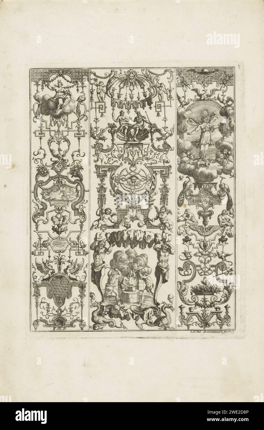 Grotesken with Diana and winged female figure, Johann Adam Delsenbach ...