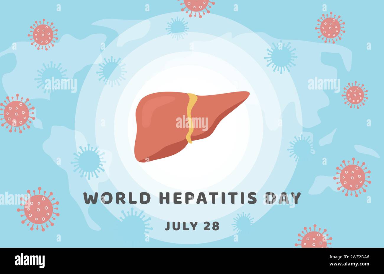 World Hepatitis Day. Banner with world map and healthy human liver ...