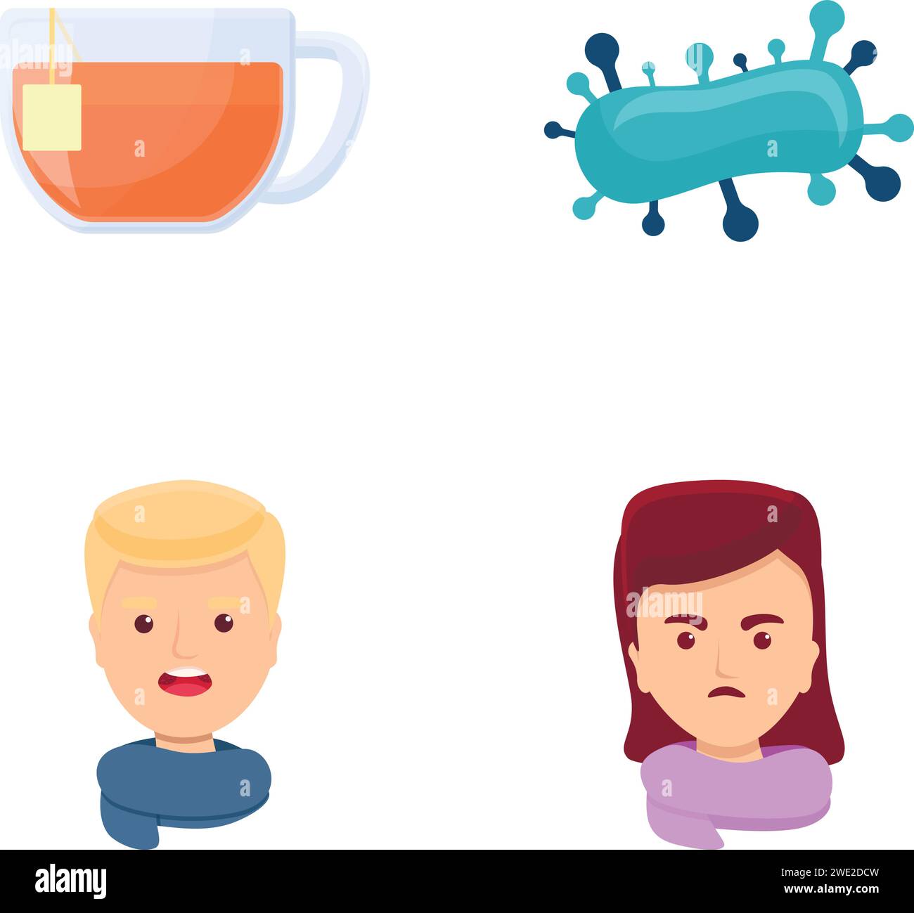 Throat disease icons set cartoon vector. Man and woman with pain in ...