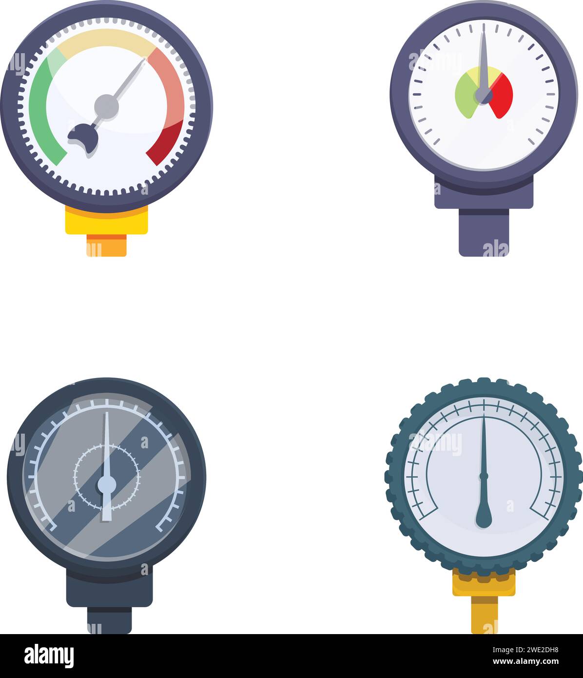 Pressure gauge icons set cartoon vector. Different type of manometer ...