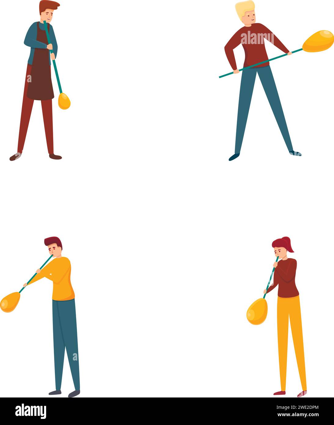Glass blower icons set cartoon vector. Glassworker character working ...