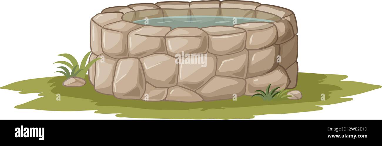 Cartoon illustration of a stone well with water Stock Vector Image ...