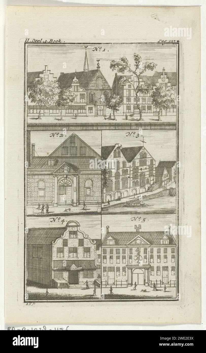 Five different buildings in Amsterdam, Anna Folkema, 1723 print Five ...