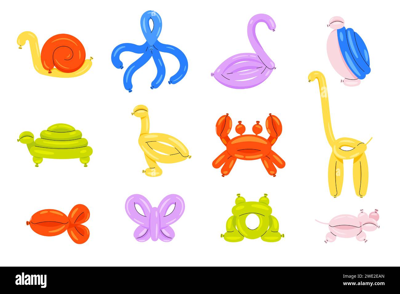 Balloon animals. Cartoon helium gas twisted sculptures of cute animals ...