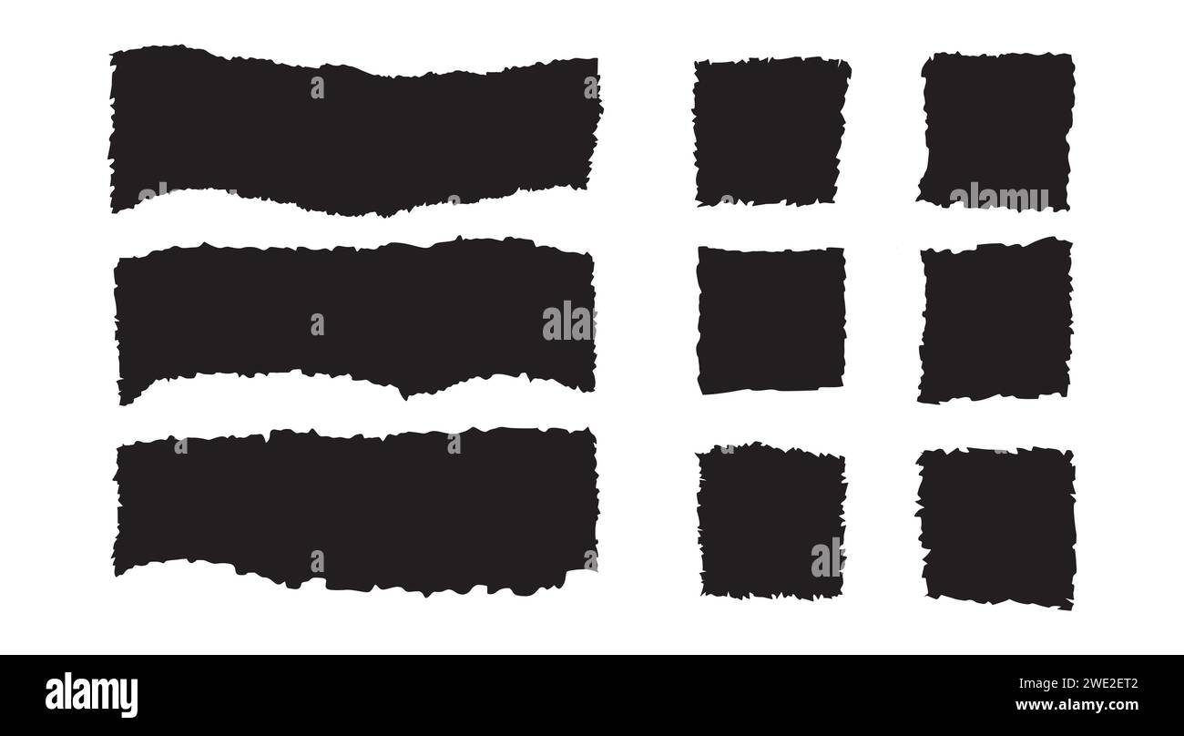 Jagged torn paper set. Black shape ripper and strip. Texture grunge ...