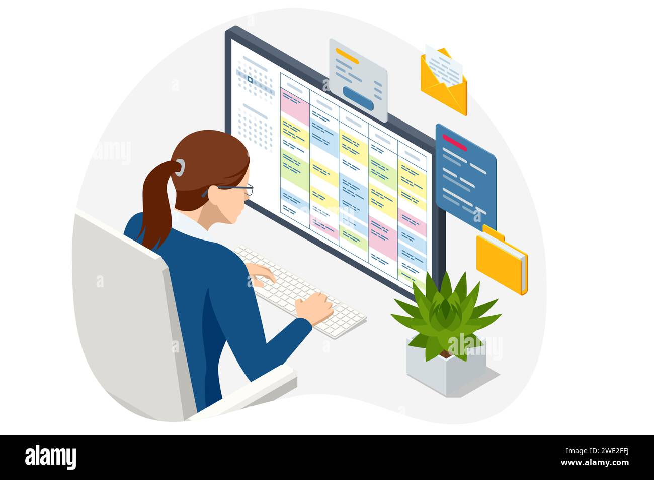 Isometric Project manager updating tasks and milestones progress ...