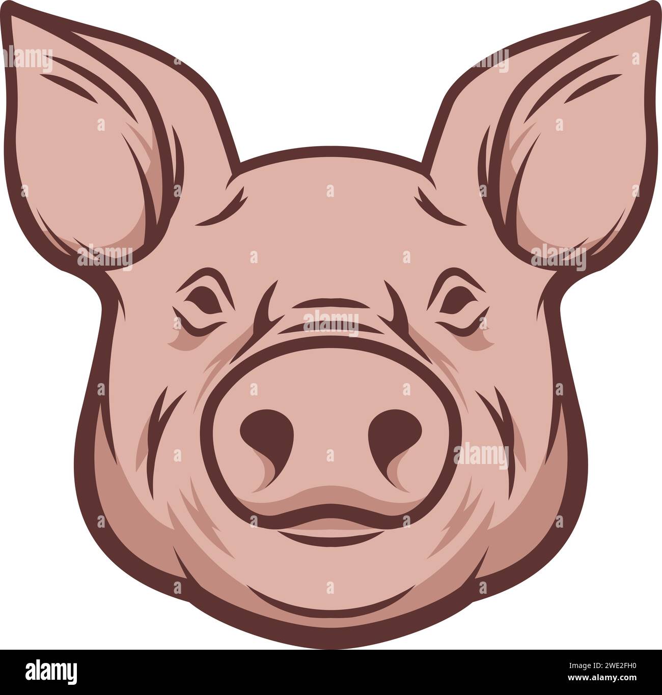 Illustration of a pig head isolated on white background. Pork meat ...