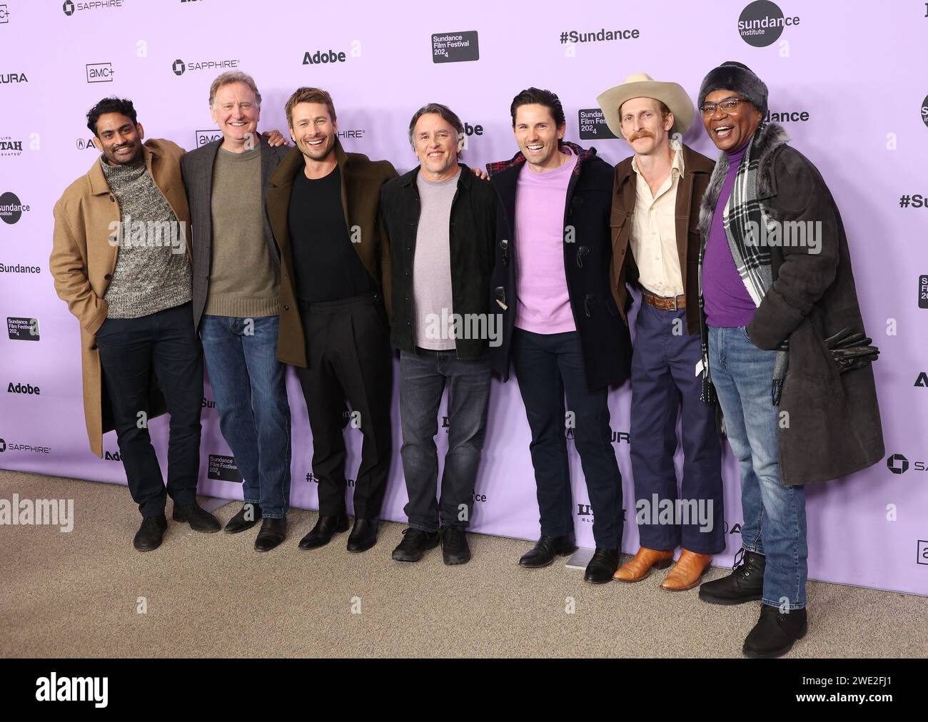 Park City, USA. 22nd Jan, 2024. Sanjay Rao, Mike Blizzard, Glen Powell ...