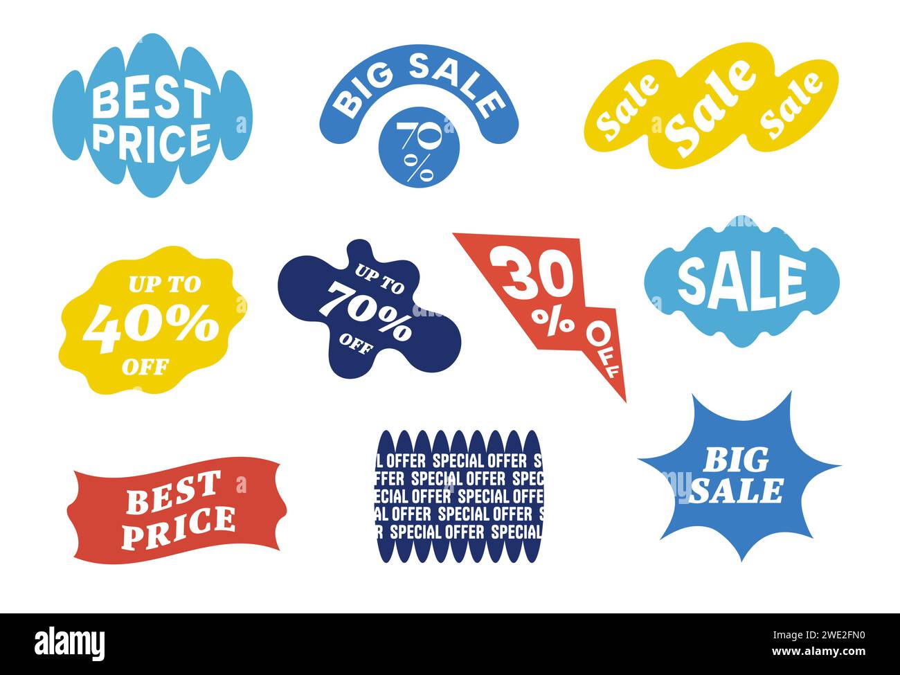 Sale modern stickers for shops. Colorful badges of different shapes ...