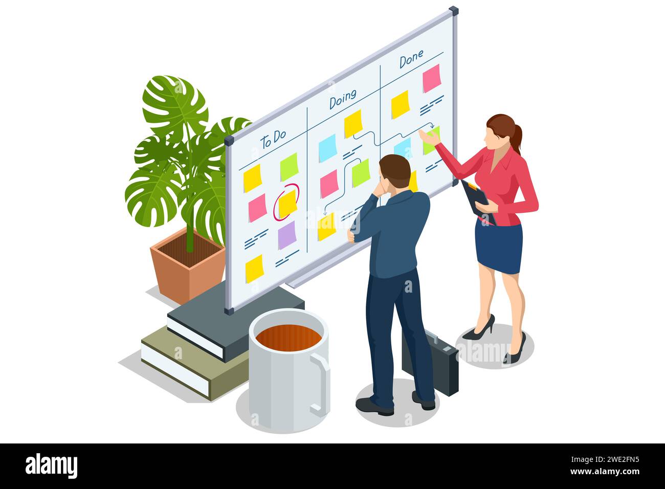 Isometric Project manager updating tasks and milestones progress ...