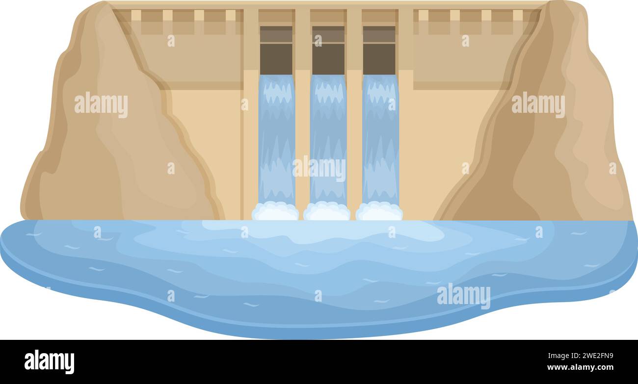 Wall factory dam icon cartoon vector. Hydro power. Turbine river Stock ...