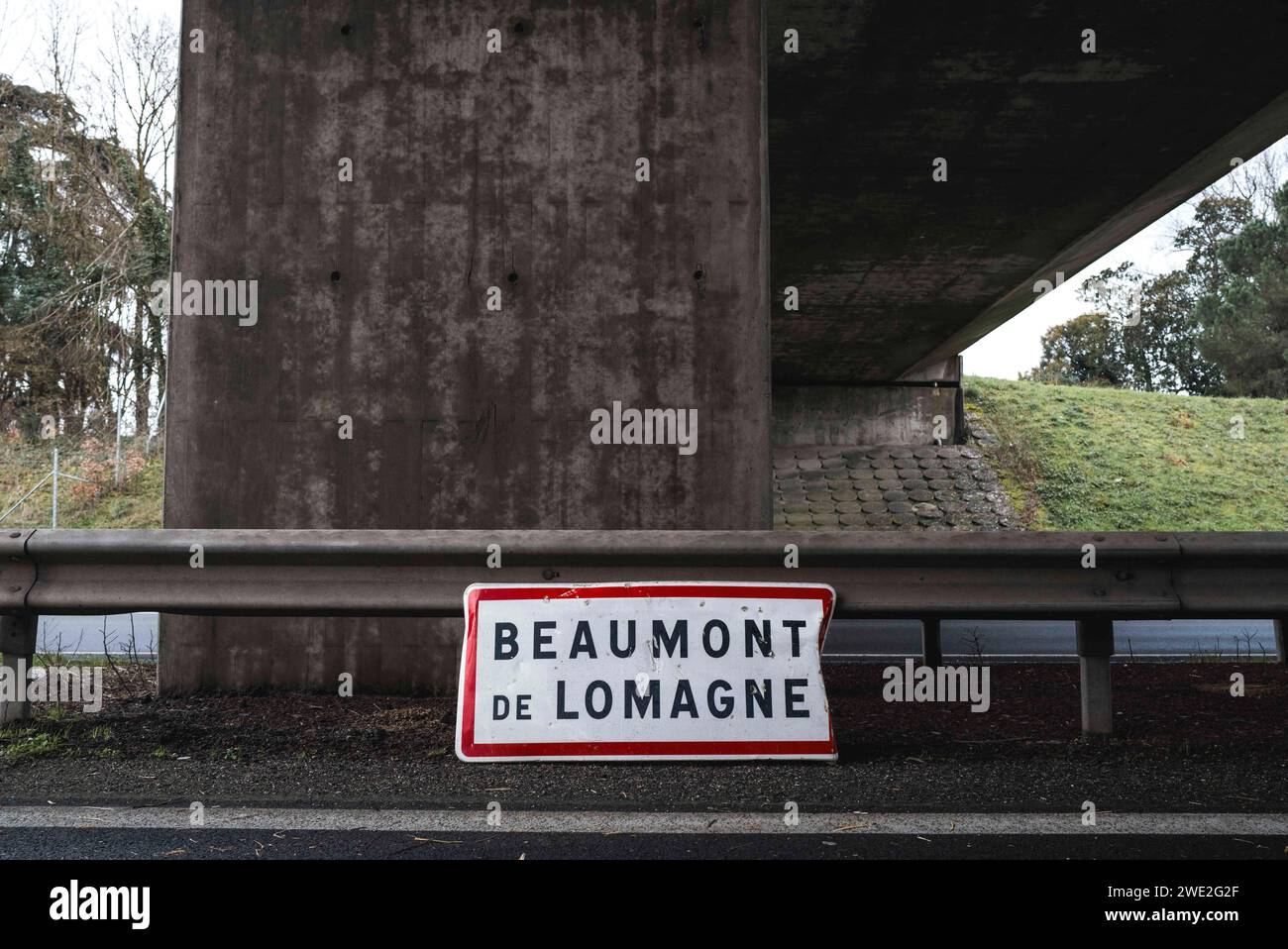 Castelsarrasin, France. 22nd Jan, 2024. A panel for the town of ...