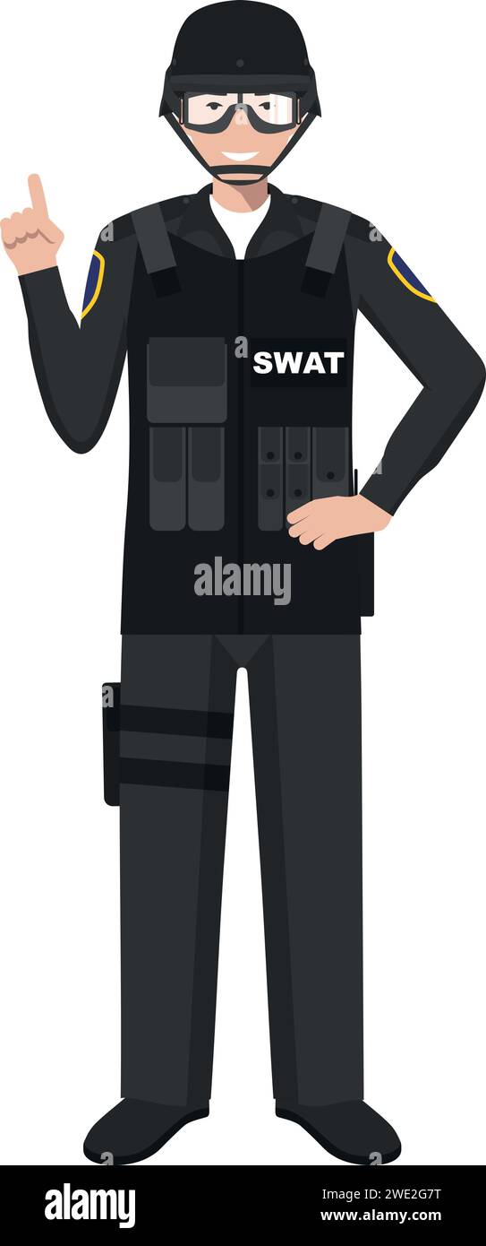 Standing SWAT Policeman Officer in Traditional Uniform Character Icon ...