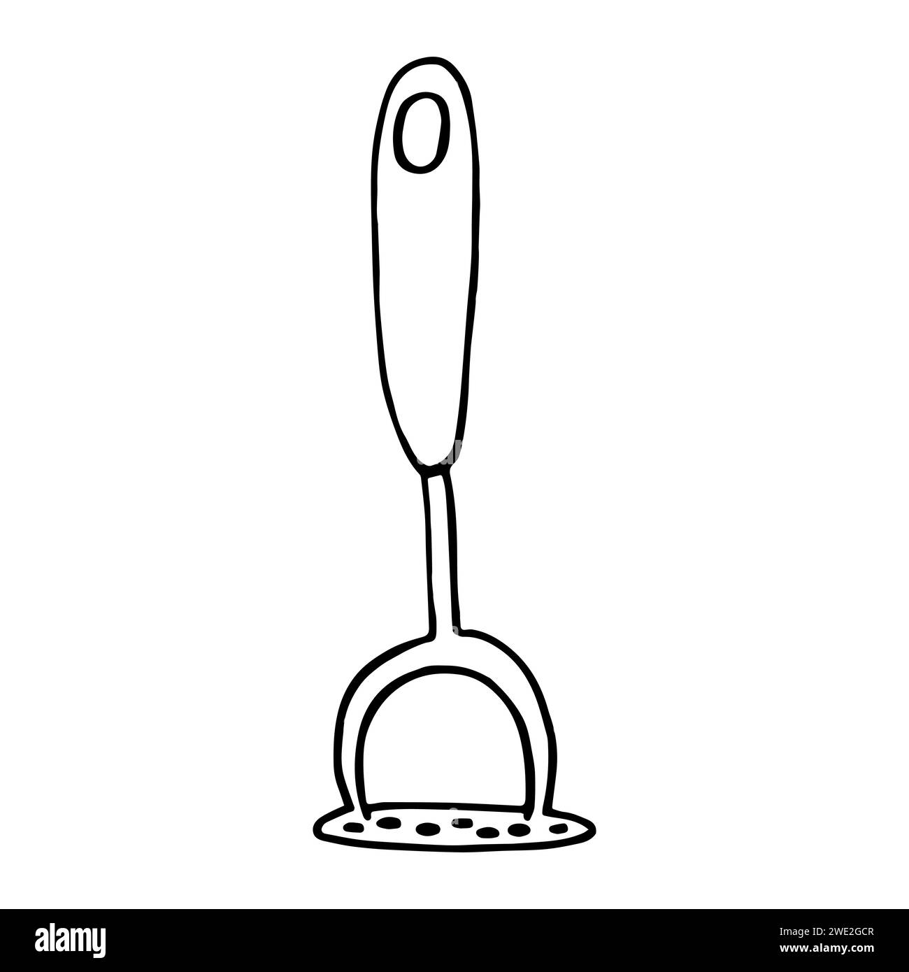Black and white vector illustration of potato pusher isolated on a ...